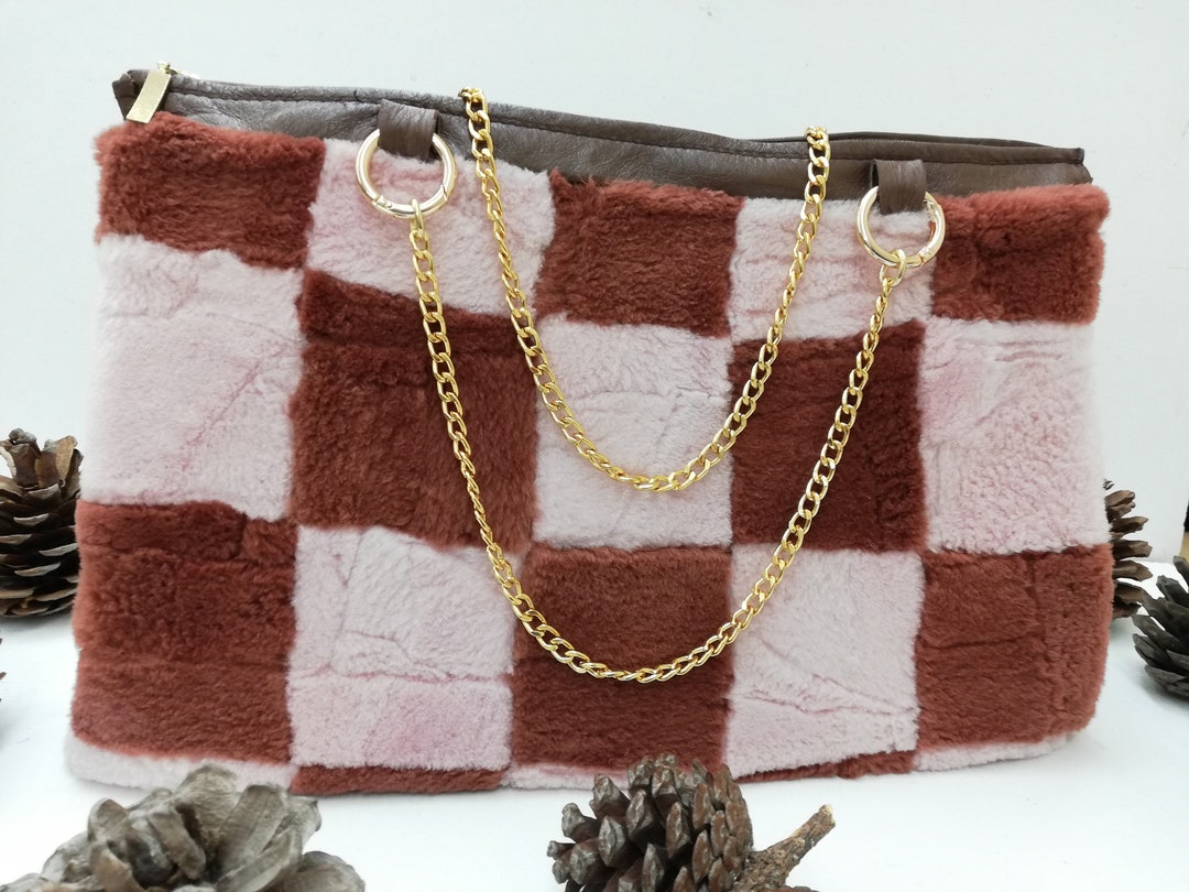 Real Flat Sheared Nutria Pieced Fur Bag Pink-brown Color ,shoulder Bag ...