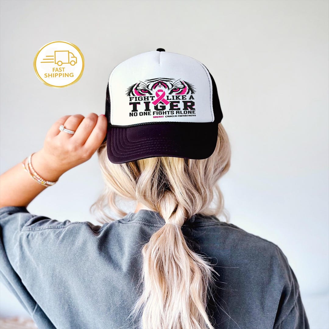 Fight Like a Tiger Hat | Breast Cancer Awareness Trucker Cap | Pink ...