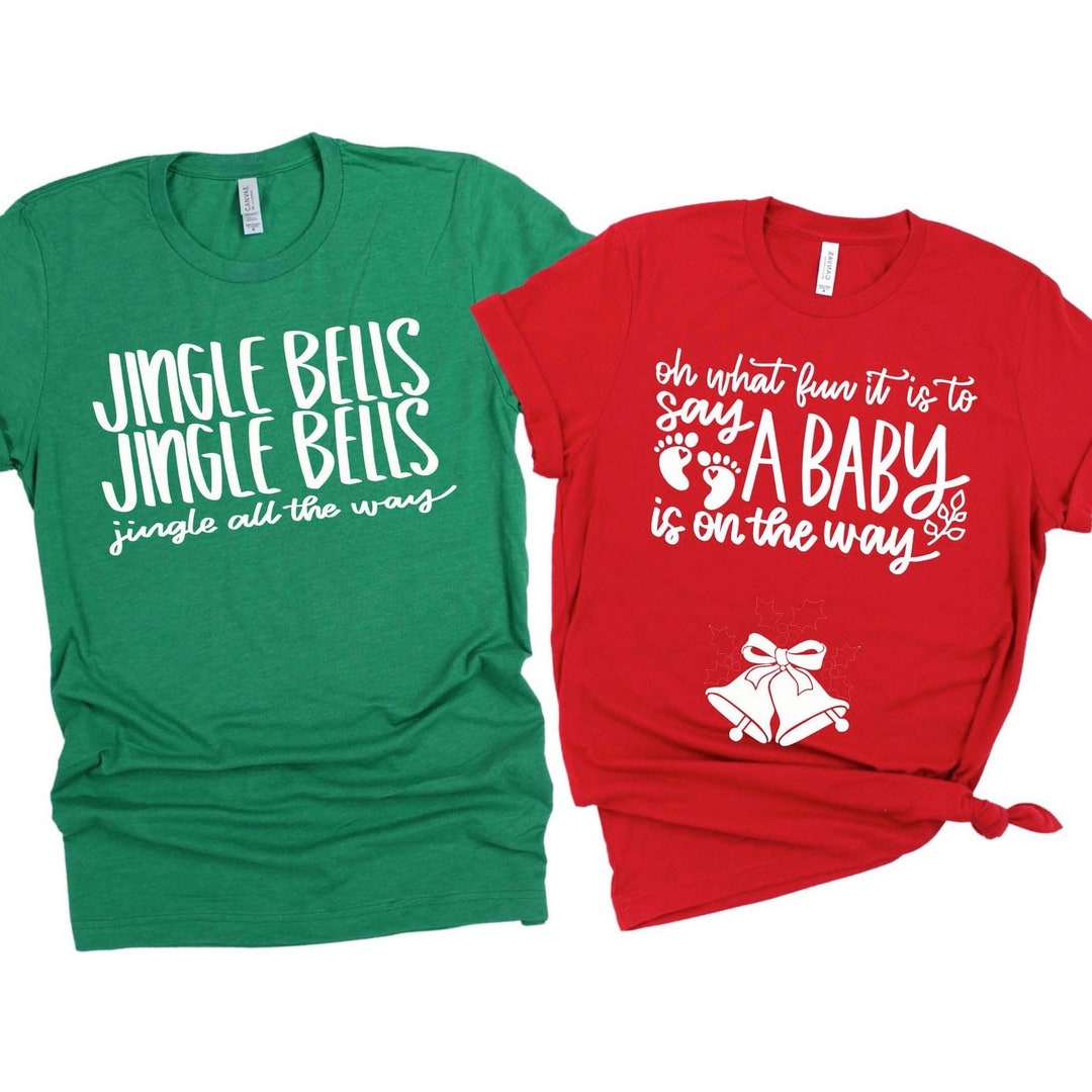 Couples Christmas Pregnancy Announcement Shirts Jingle Bells Holiday