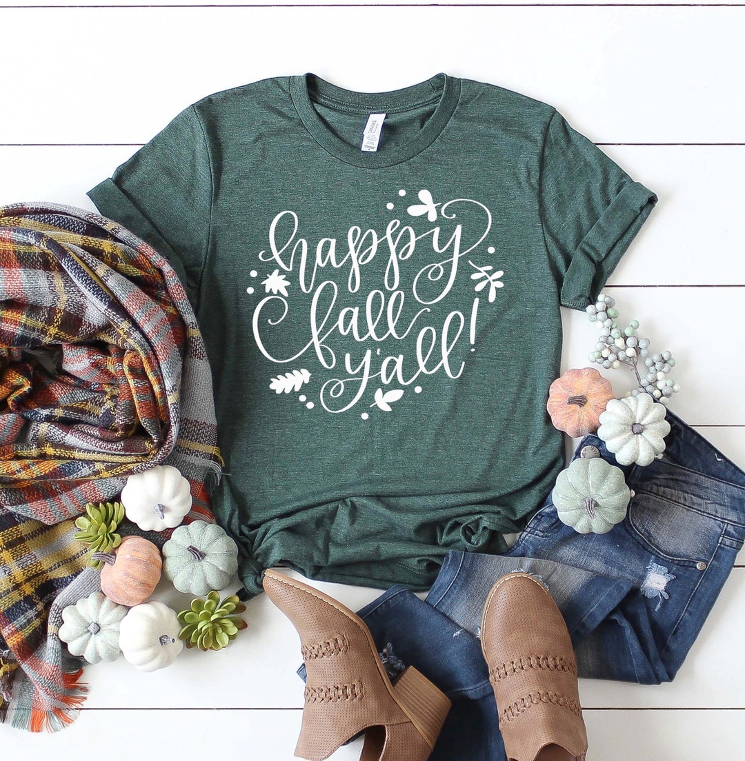 Fall Tshirts Fall Shirts Women Happy Fall Y'all Shirt Cute Fall Shirts ...