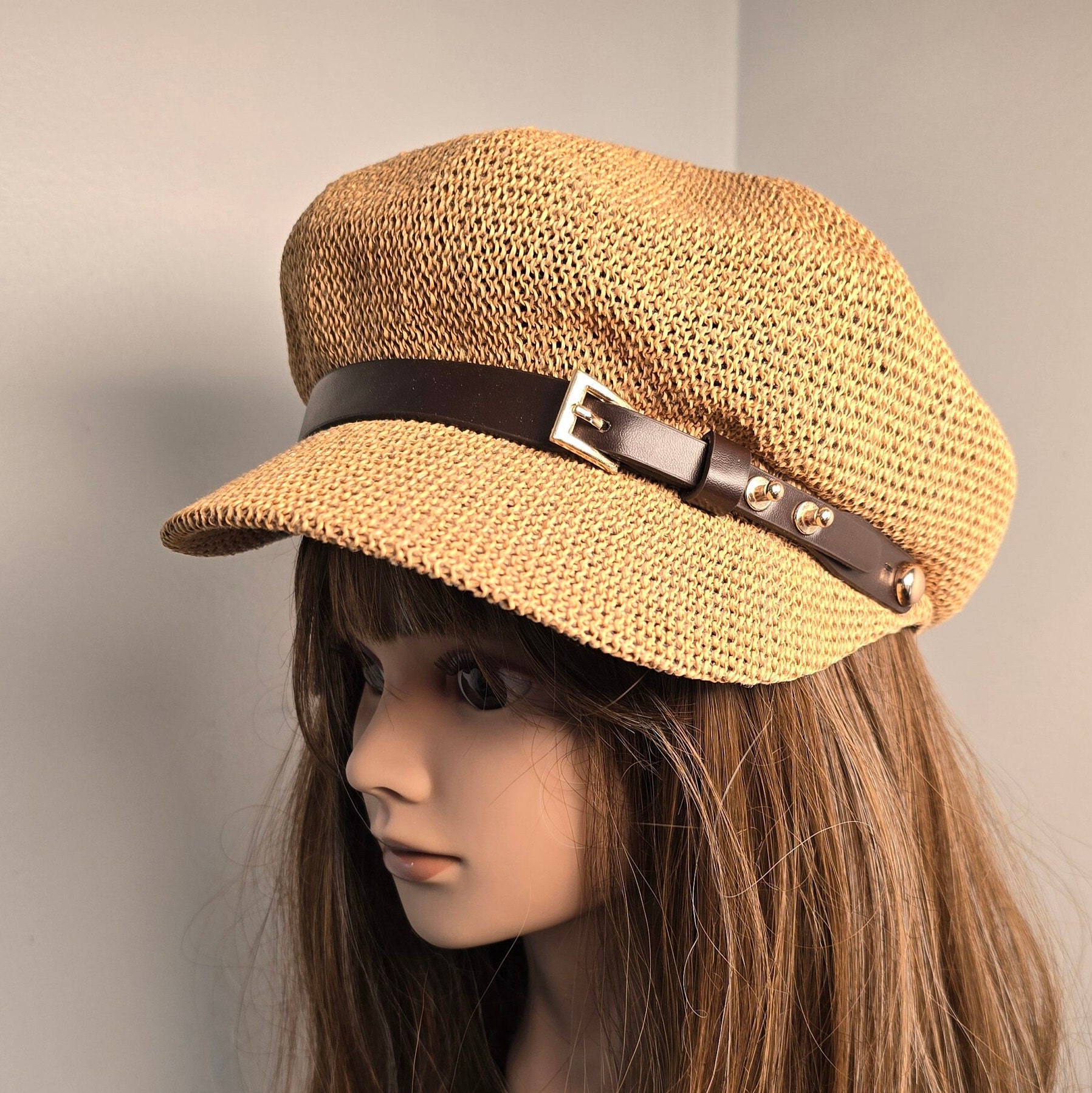 Summer Straw Beret Hat: Women's Octagonal Sun Visor With Belt - Etsy