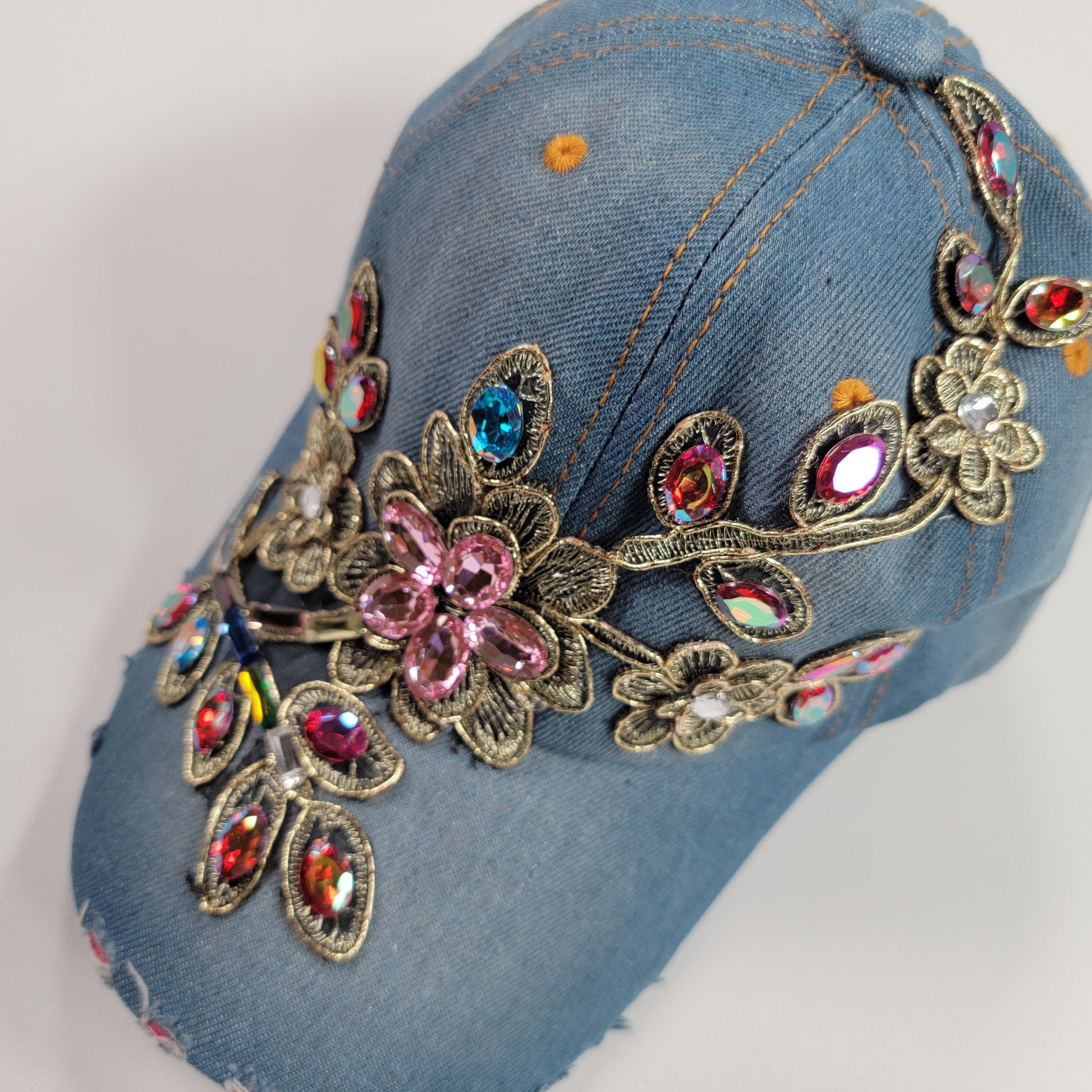 Light Blue Women Adjustable Rhinestone Bling Hat Baseball Hat Fashion ...
