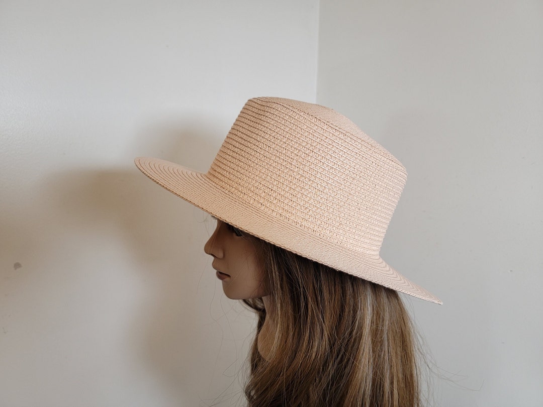 Lady Boater Sun Hat Flat Top Straw Beach Hat Round Summer Sun Panama ...