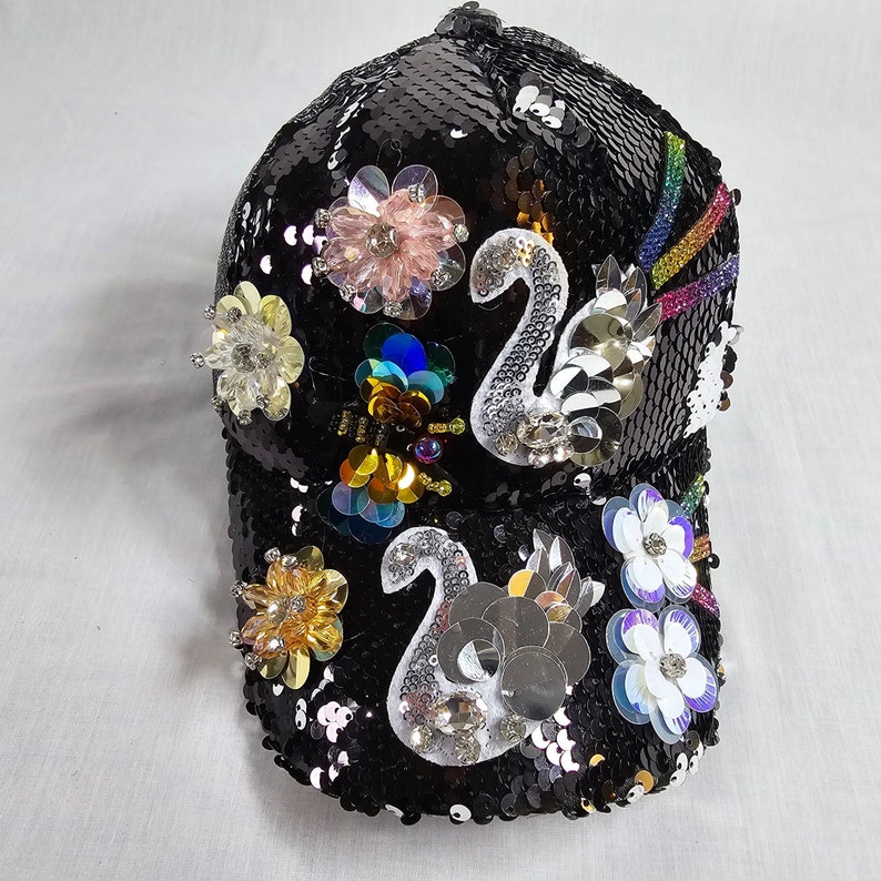 Sequin Swan Baseball Cap: Rhinestone Sunshade Hat - Etsy