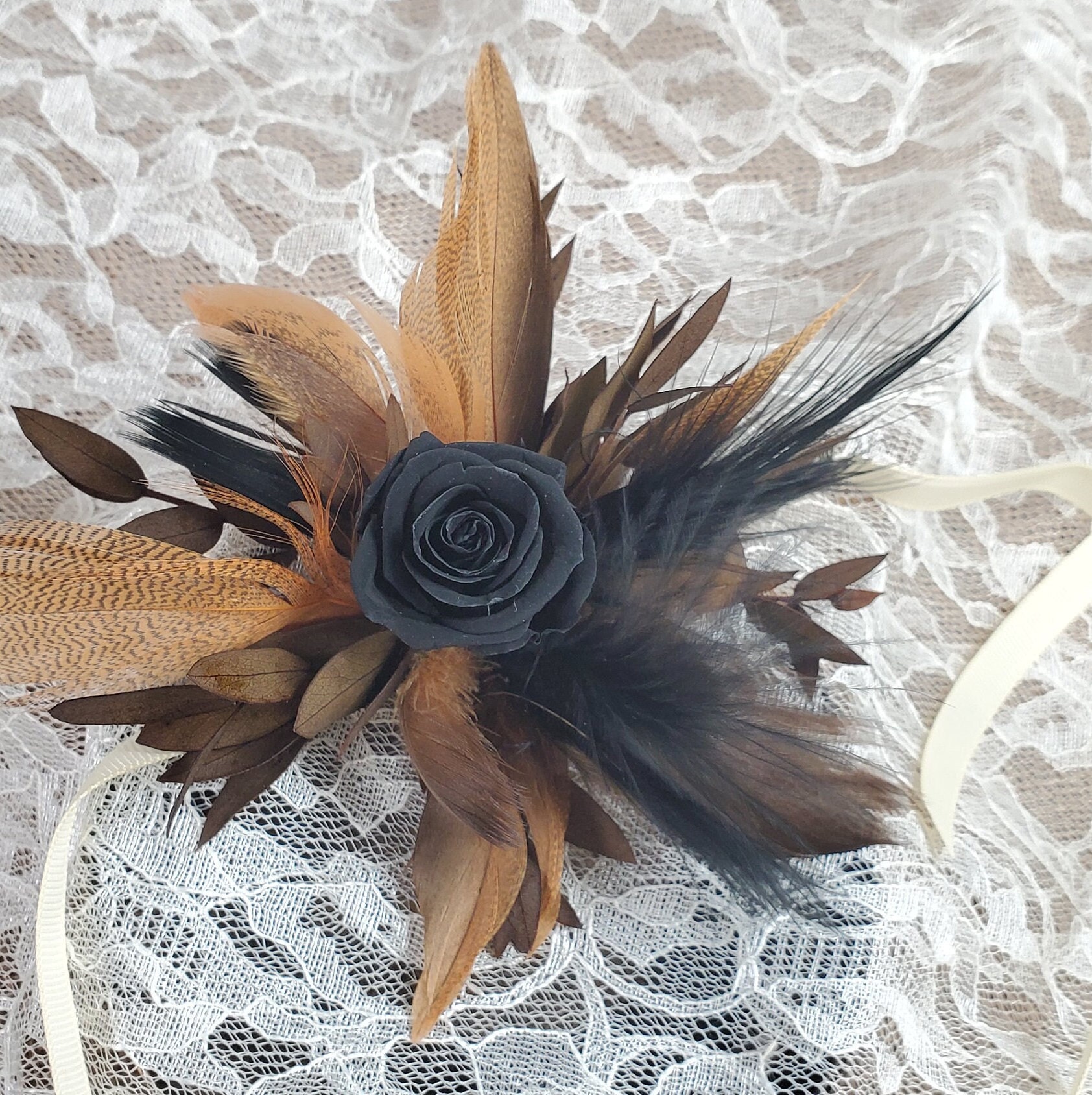 Preserved Black Rose Wrist Corsage, Hair Comb, Boho Dried Flower ...