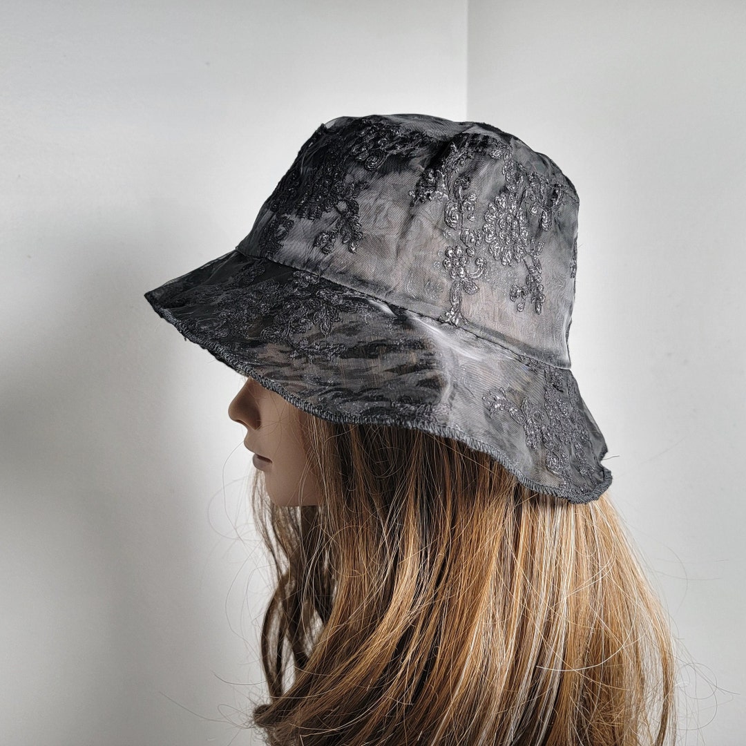 Lace Gauze Bucket Hat: Floral Embroidery Ruffle Edge Sun Cap - Etsy