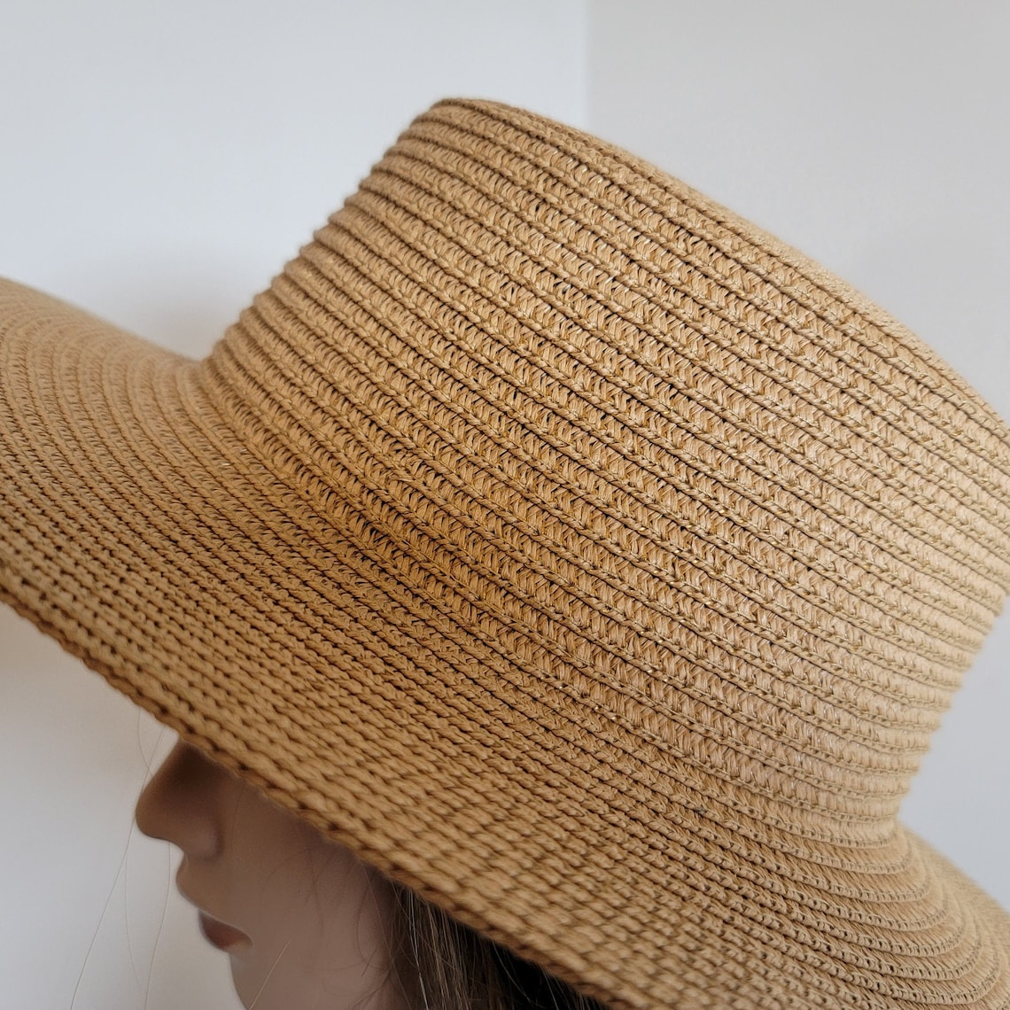 Lady Boater Sun Hat Flat Top Straw Beach Hat Round Summer Sun Panama ...