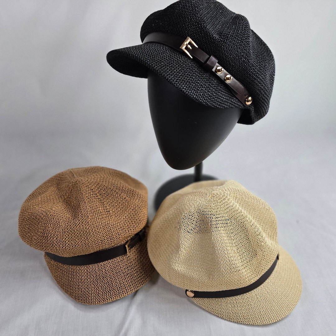 Summer Straw Beret Hat: Women's Octagonal Sun Visor With Belt - Etsy