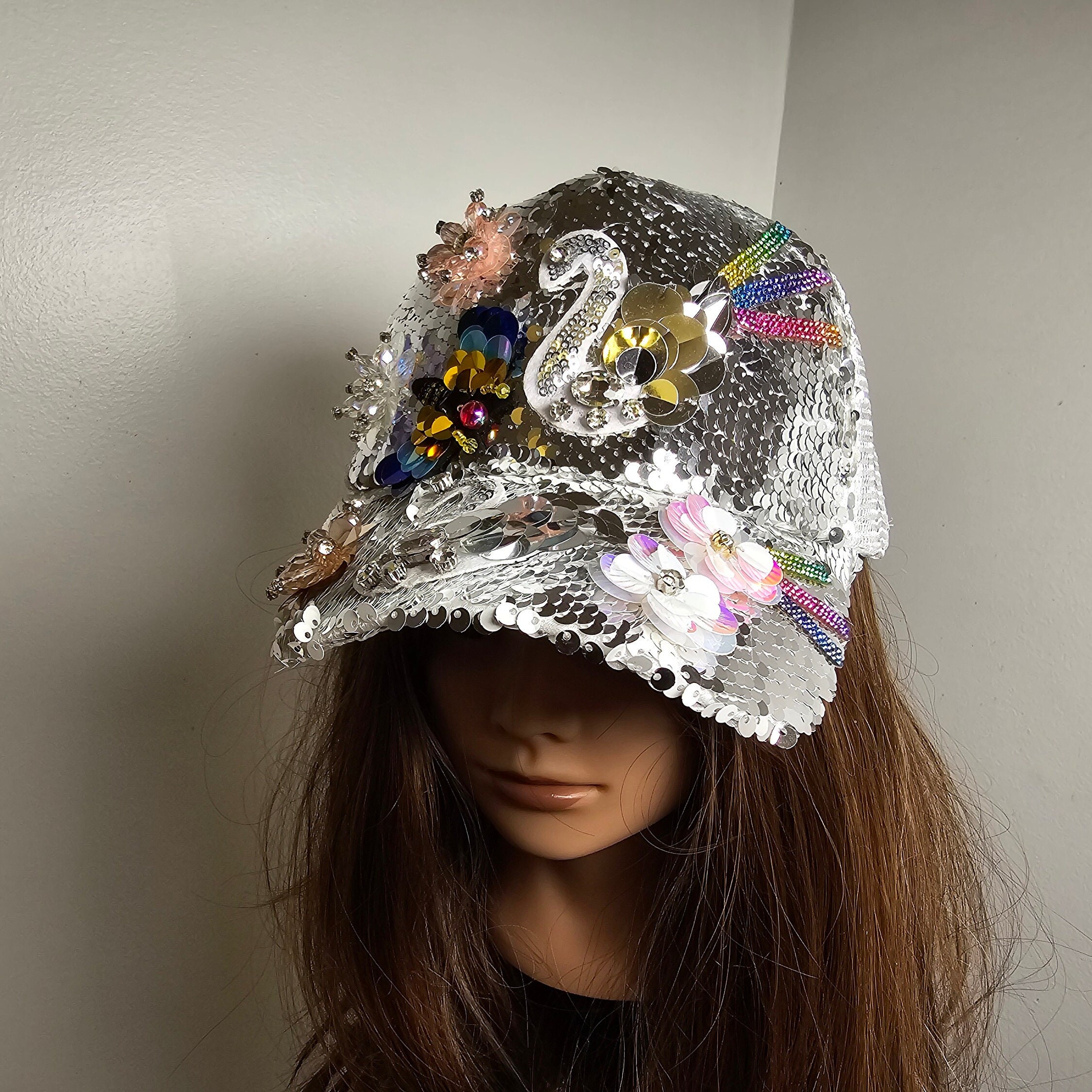 Diamond Sequined Fox Swan Hat Outdoor Sunshade Reflective Spring Summer ...