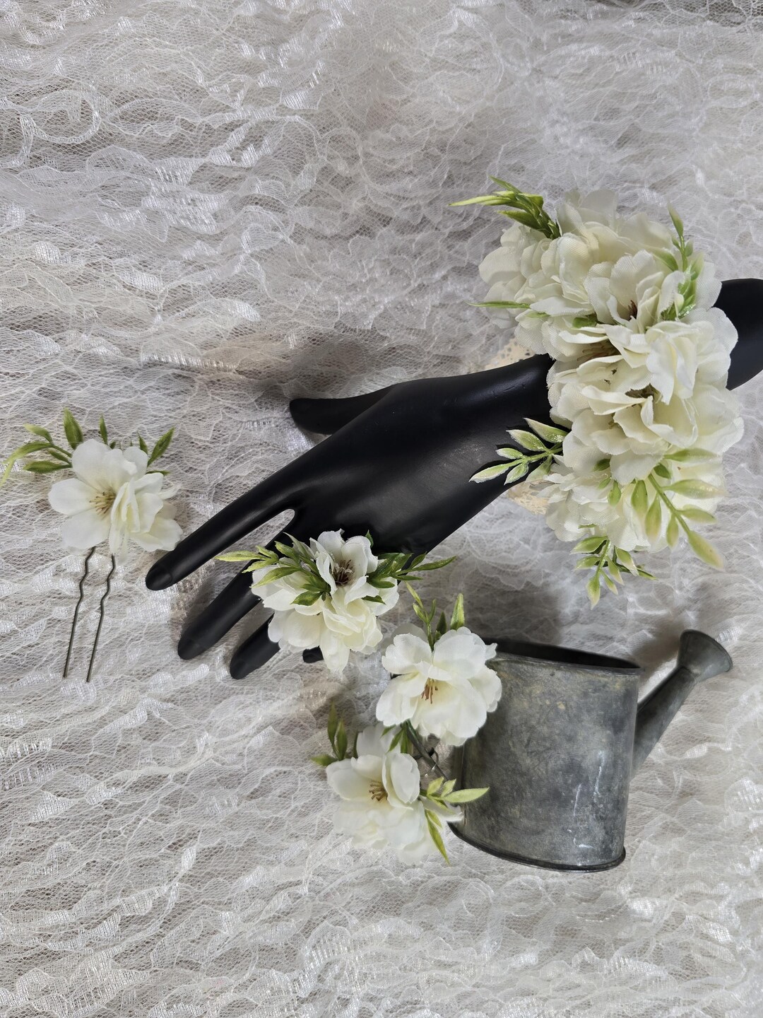 Silk White Cherry Blossoms Flowers & Hair Comb, Boho Hair Pins, Wedding ...