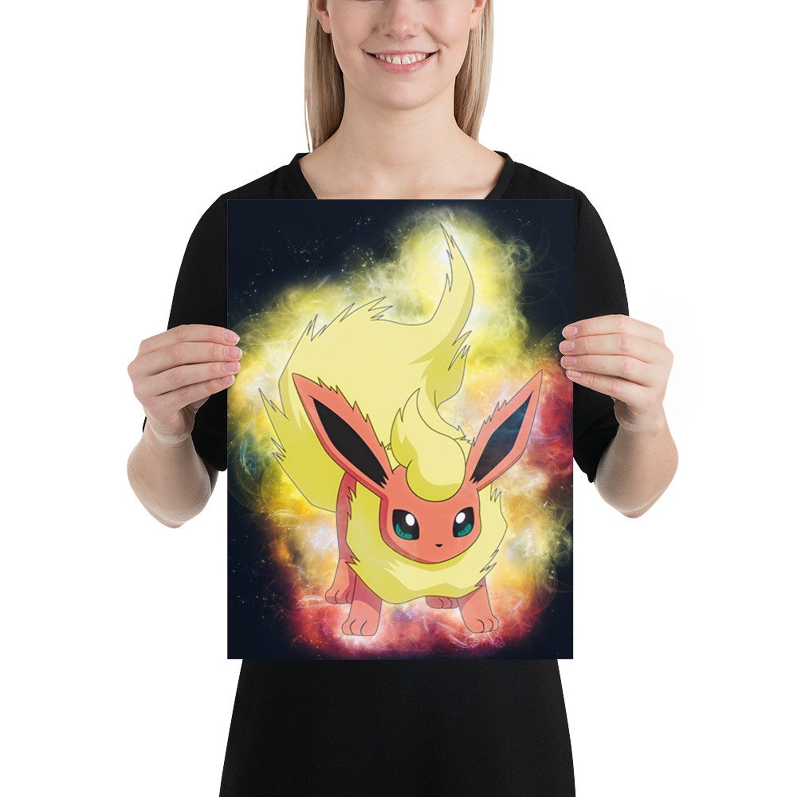 Flareon fanart wallart room decor watercolor print videogames | Etsy