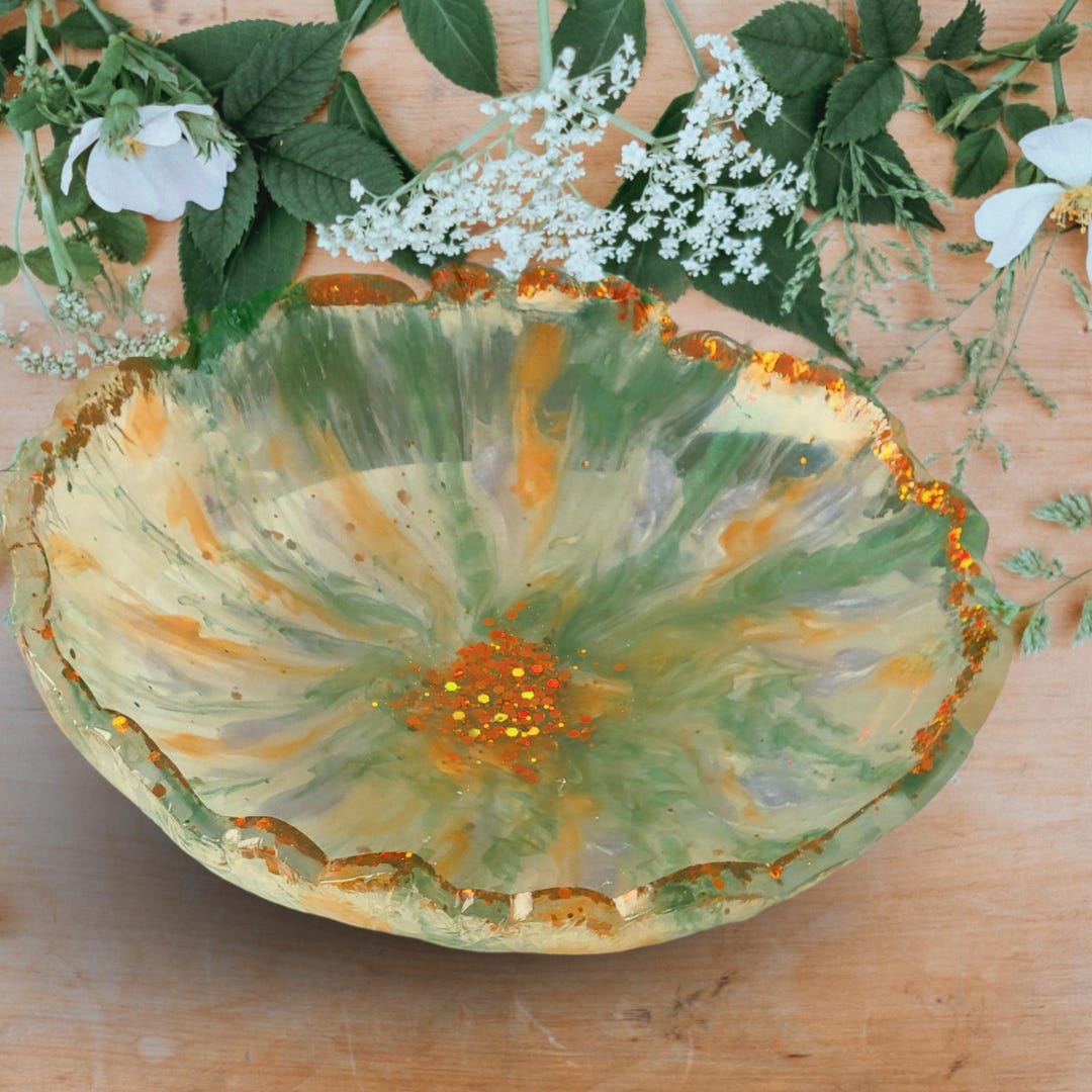 Floral Patterned Resin Bowl-enchanting Resin Accent Dish-decorative ...