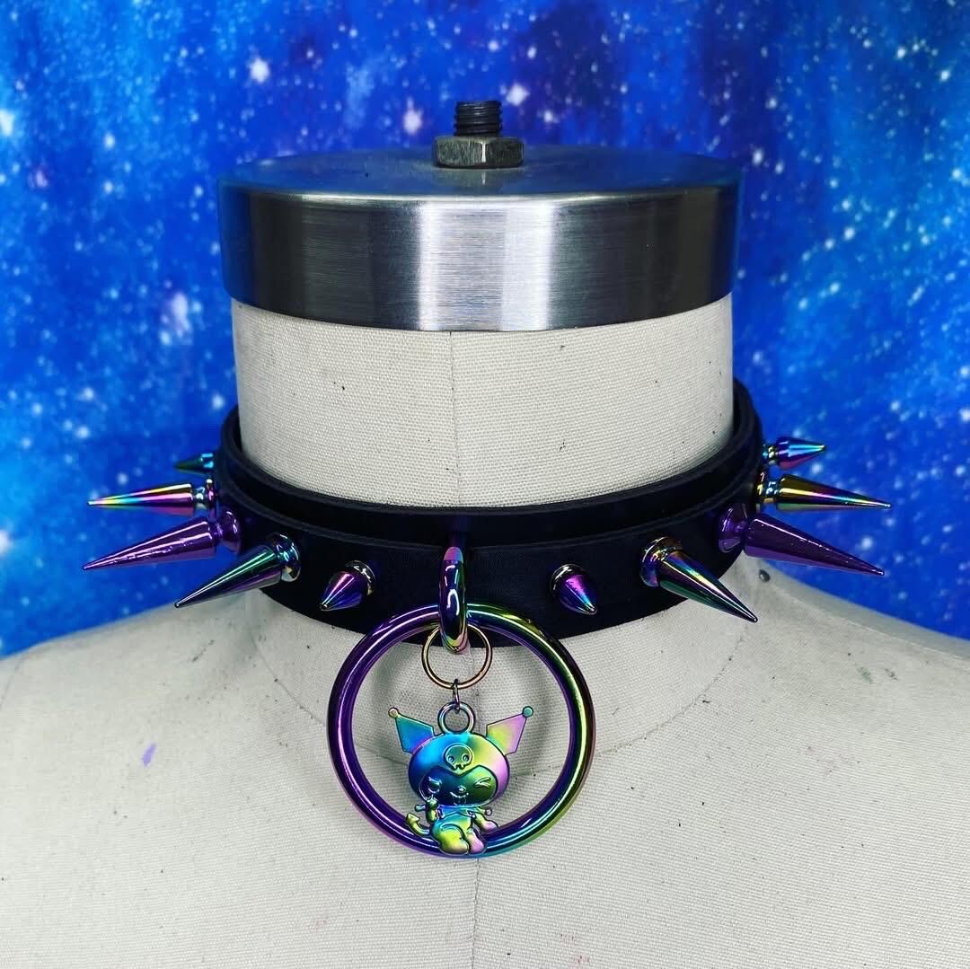 Hello Friend Cat Bunny Rainbow Neochrome Spiked Vinyl O Ring Collar - Etsy