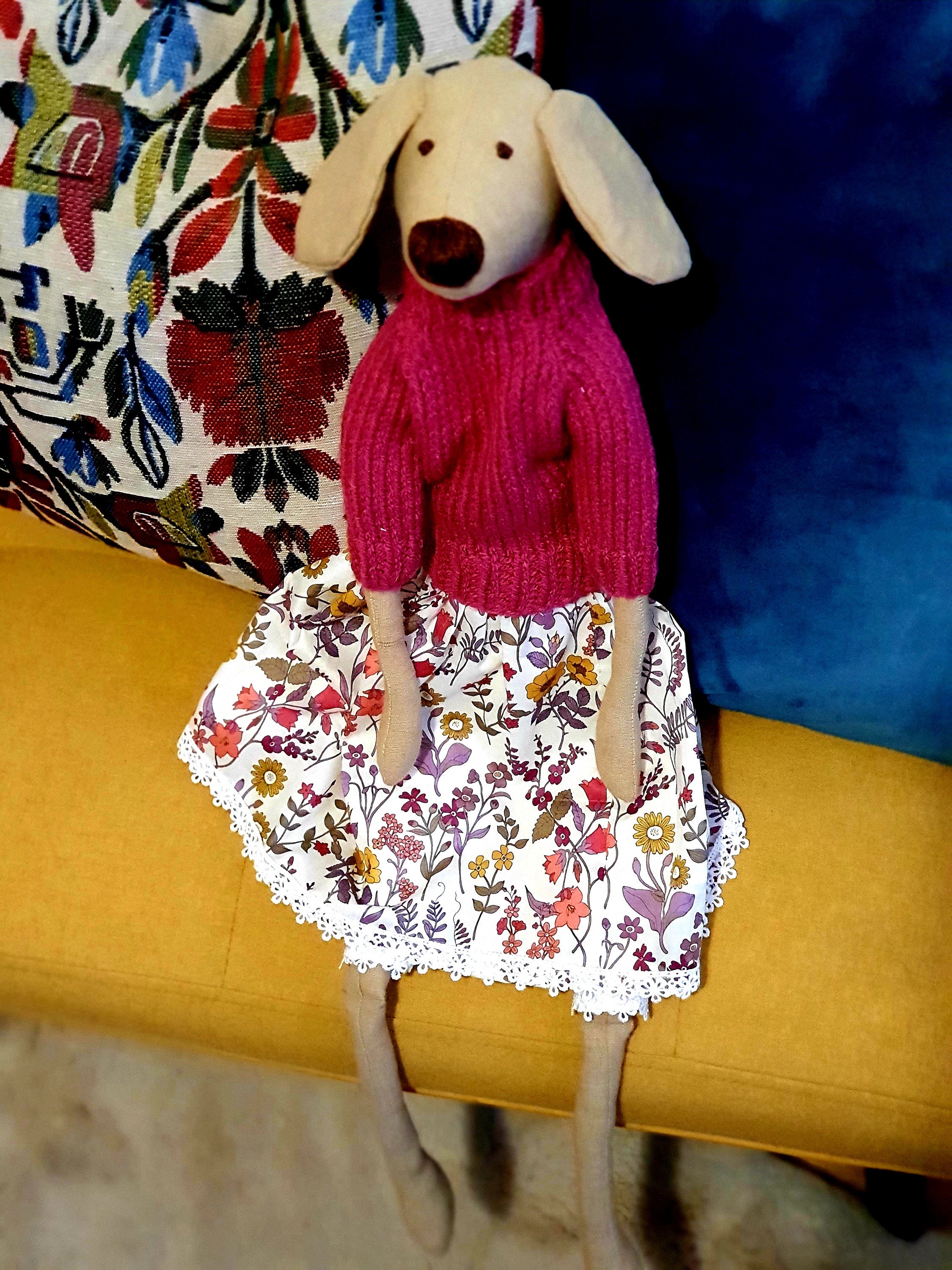 OOAK Scandi Inspired Dog handmade and unique long legged animal rag ...