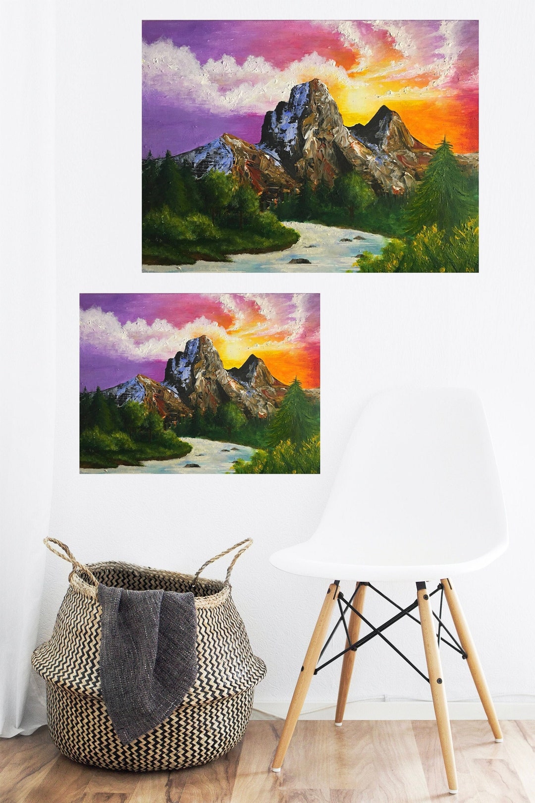 Mountain at Sunset, Abstract Landscape, Acrylic Mountain Forest ...