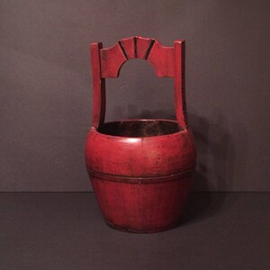 Antique Red Wooden Water Bucket With a Fancy Curved Handle-oriental ...