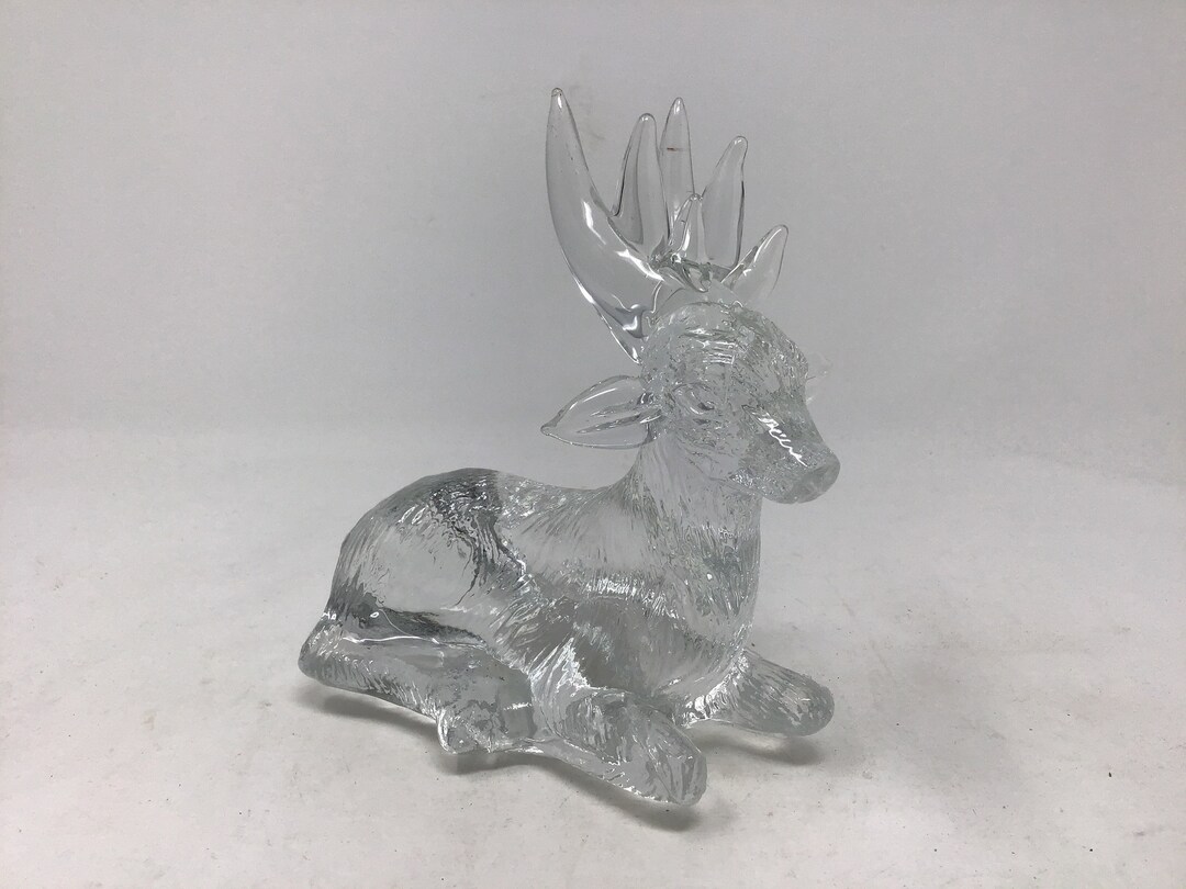 Vintage Deer, Crystal Deer, Clear Glass Figurine, Deer Figure, Resting ...