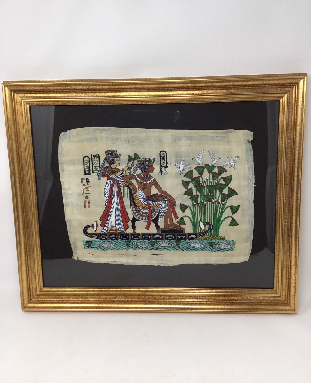 EGYPTIAN Antique Beautifully Framed Egyptian Replica Papyrus Scroll Art ...