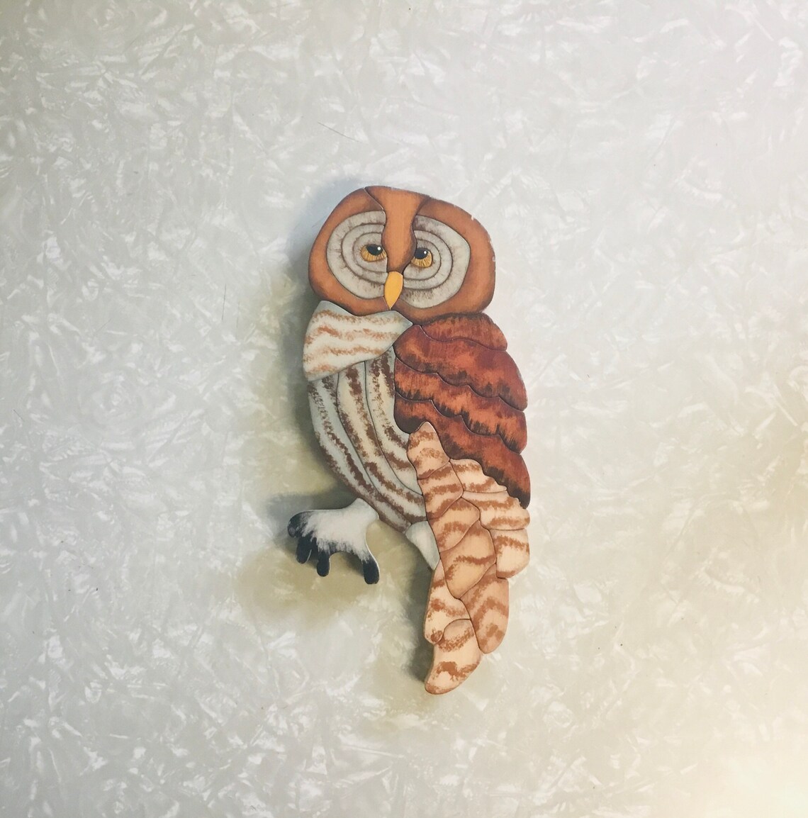 Intarsia Wood Owl Wall Art 11 Tall Handmade - Etsy