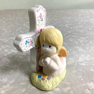 Praying Baby Angel and Cross, Ceramic Religious Statue Figurine Knick ...