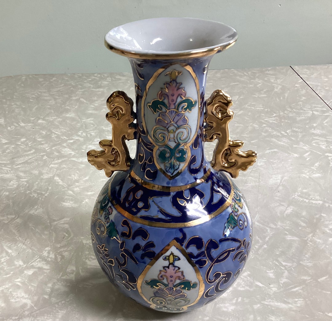 Vintage 8” Chinoiserie/chinese Style Reproduction Vase, Hand Painted ...