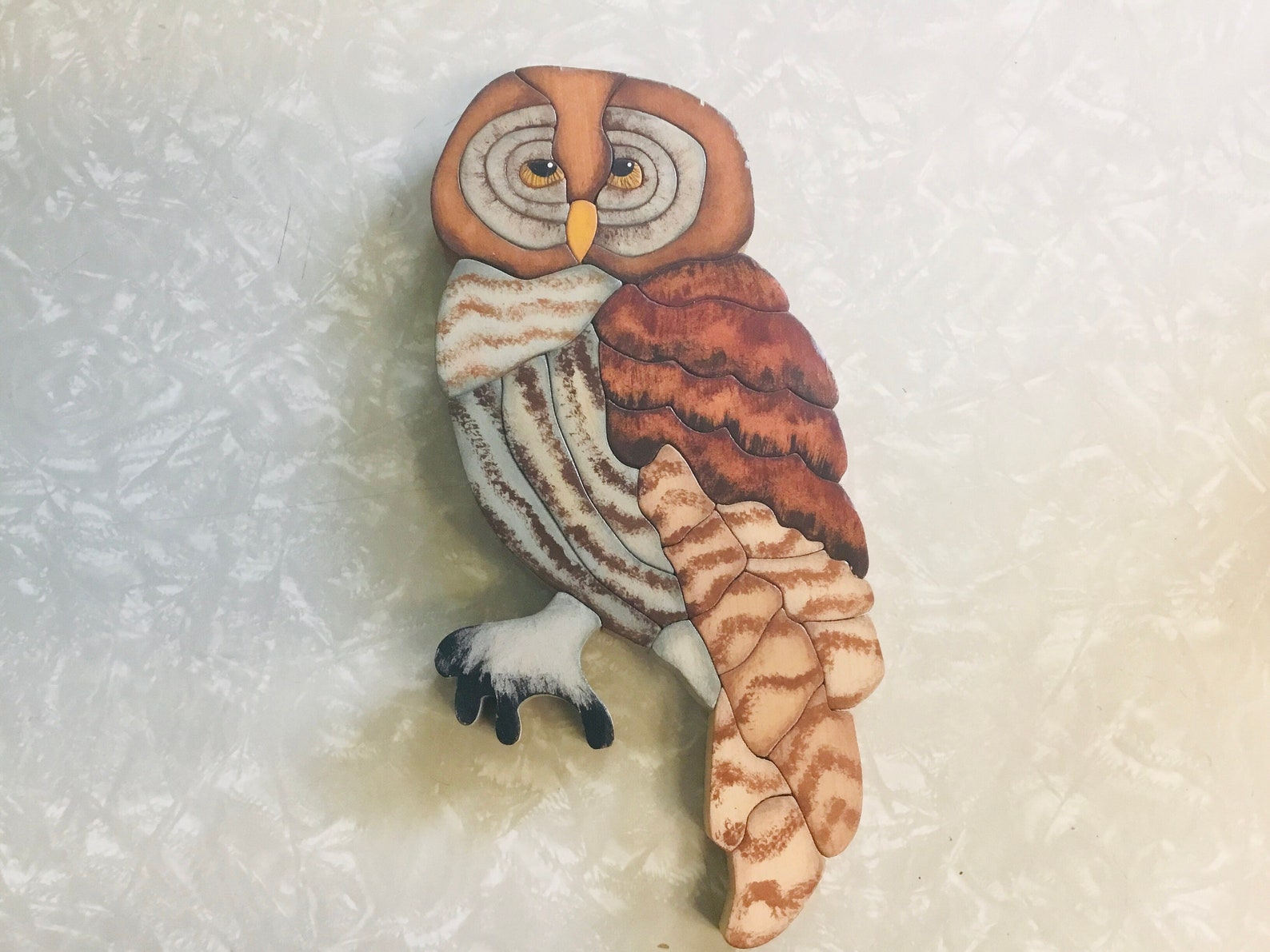 Intarsia Wood Owl Wall Art 11 Tall Handmade - Etsy