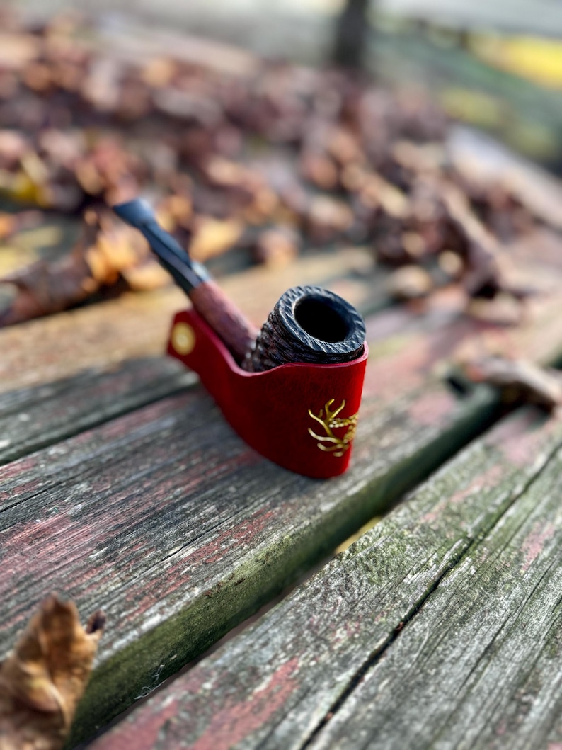 Flame Red & Gold XL Genuine Leather Pipe Stand/tobacco Pipe Display. - Etsy