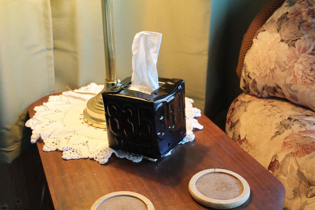 Handmade License Plate Tissue Box Cover: Black Rustic Metal Kleenex ...