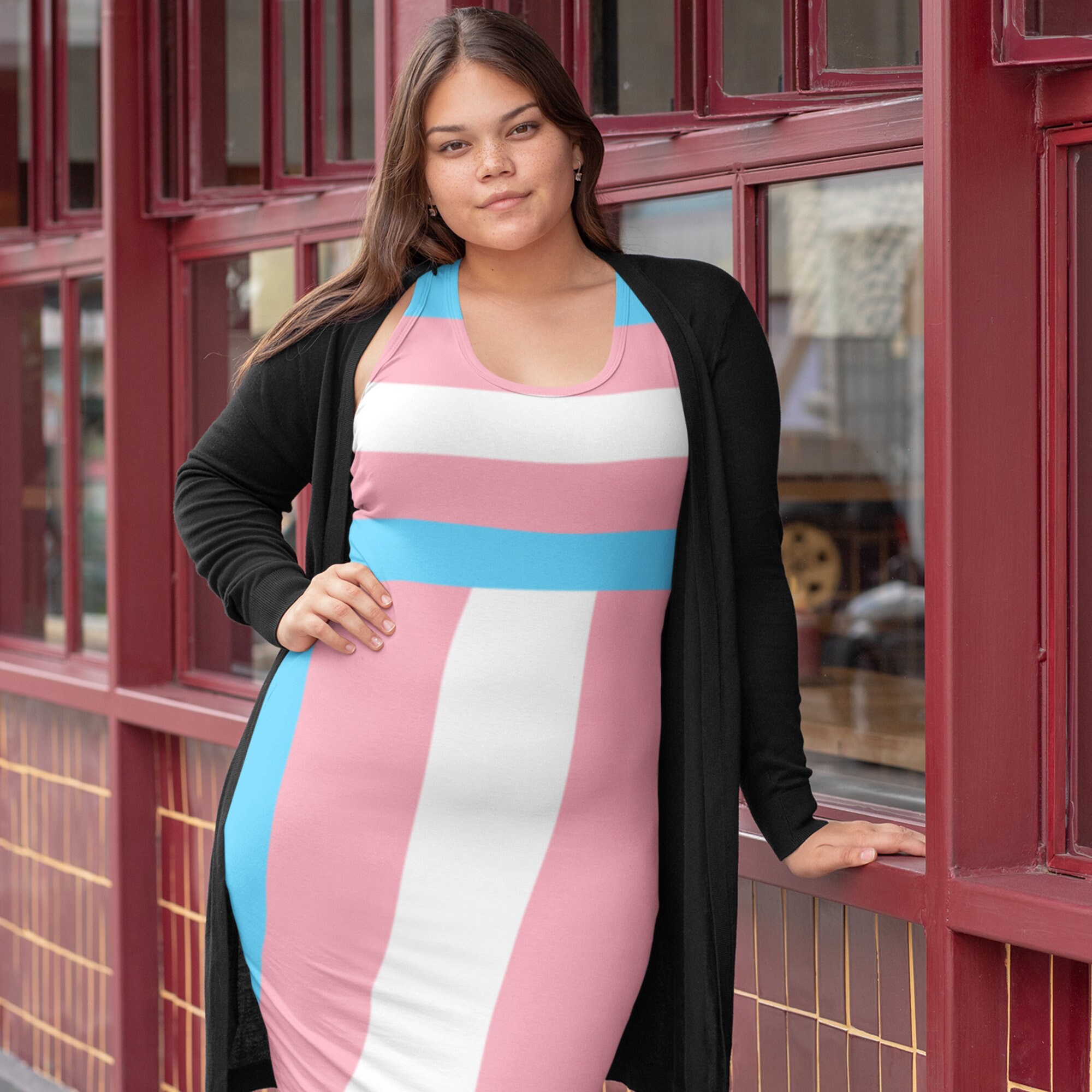 Transgender Marble All-Over Print Long Sleeve Midi Dress - Trans Pride ...