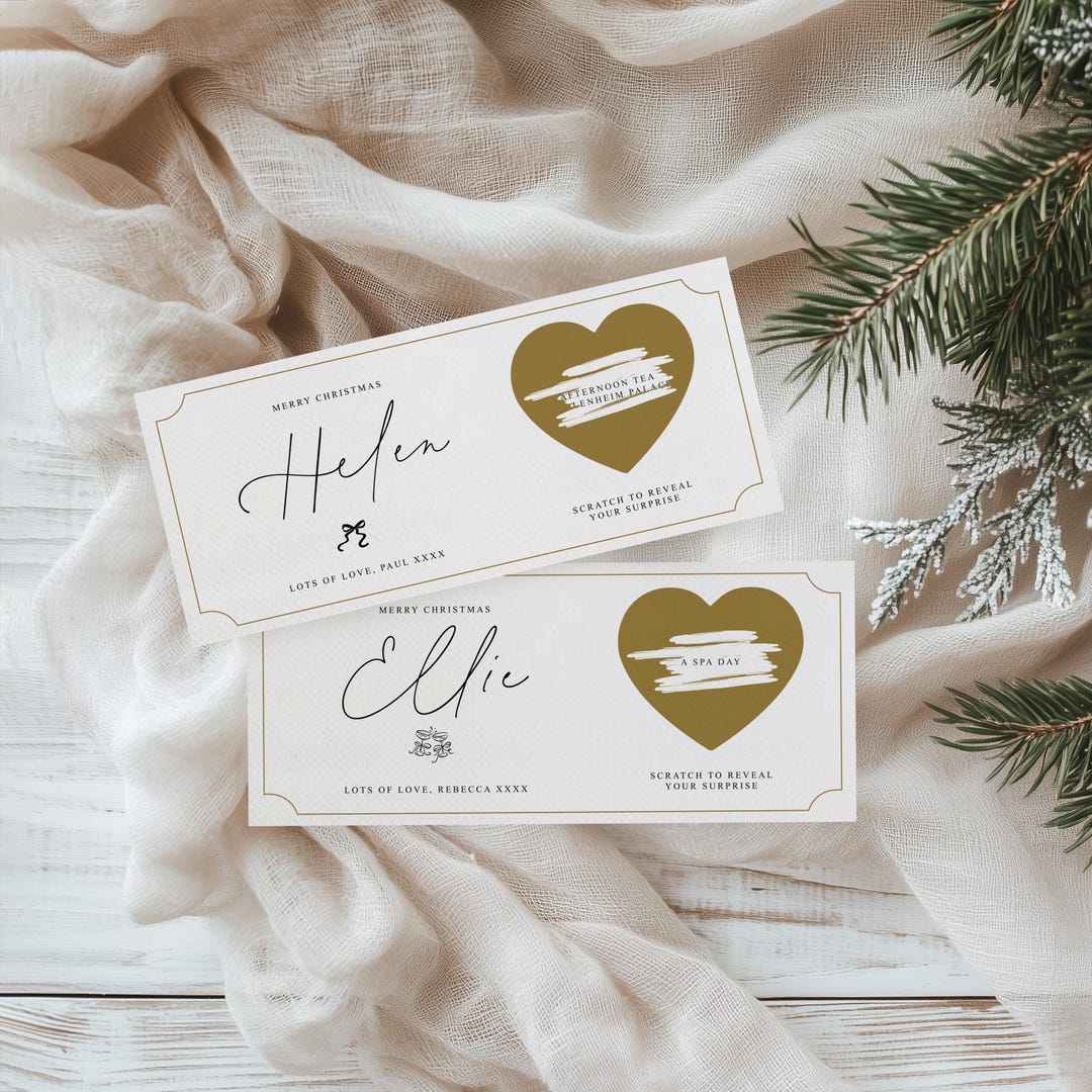 Christmas Gift Ticket Gold Christmas Scratch Card Personalised Scratch ...