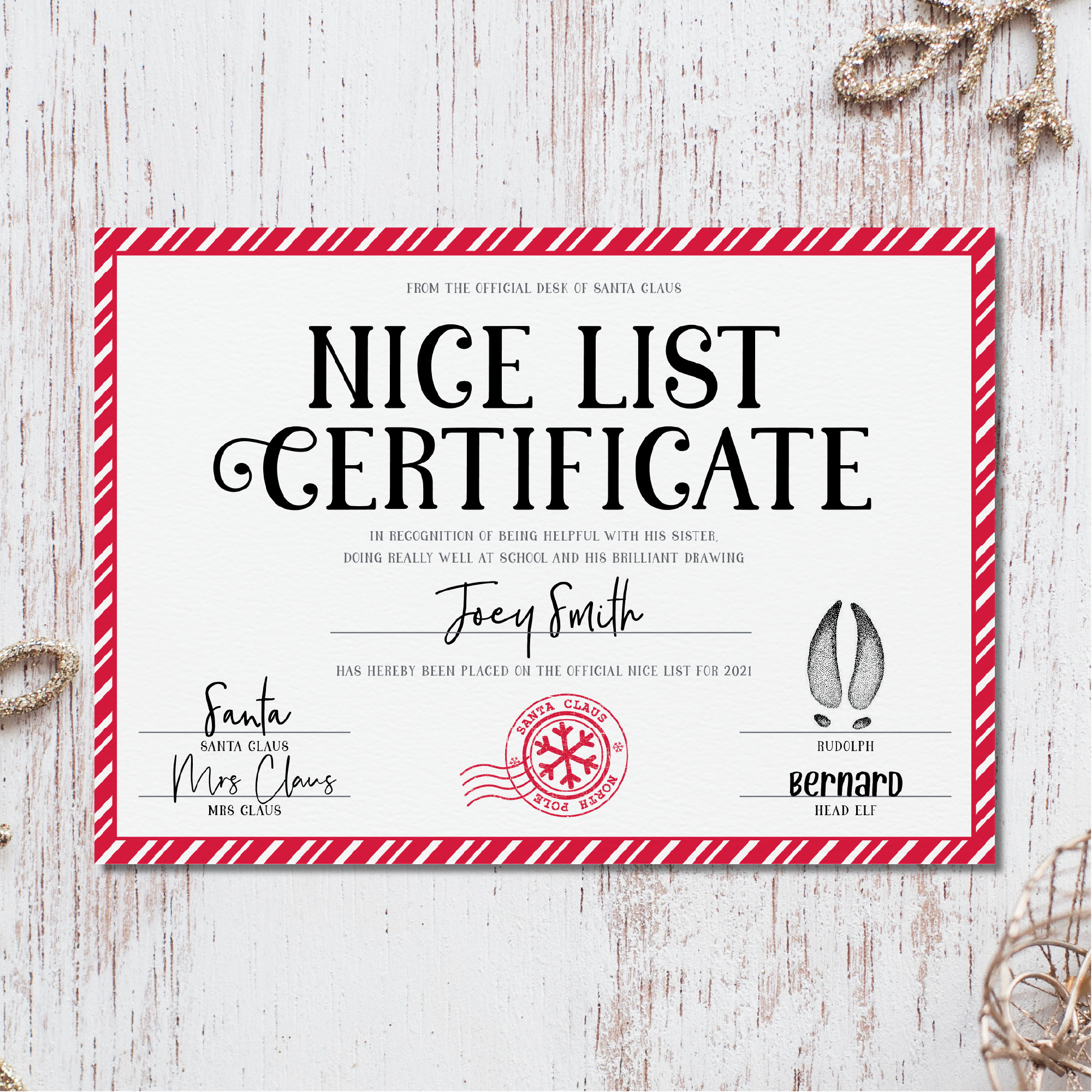 Santas Nice List Certificate Nice List Father Christmas - Etsy