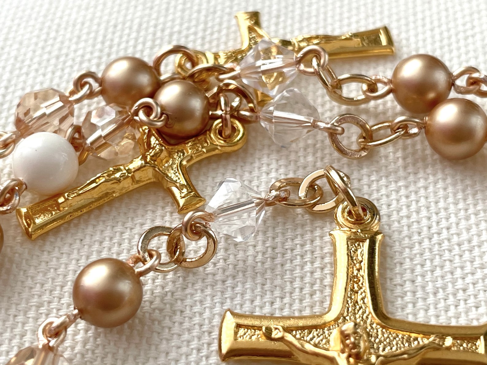 Gold and Ivory Full Swarovski Crystals Rosary - Etsy