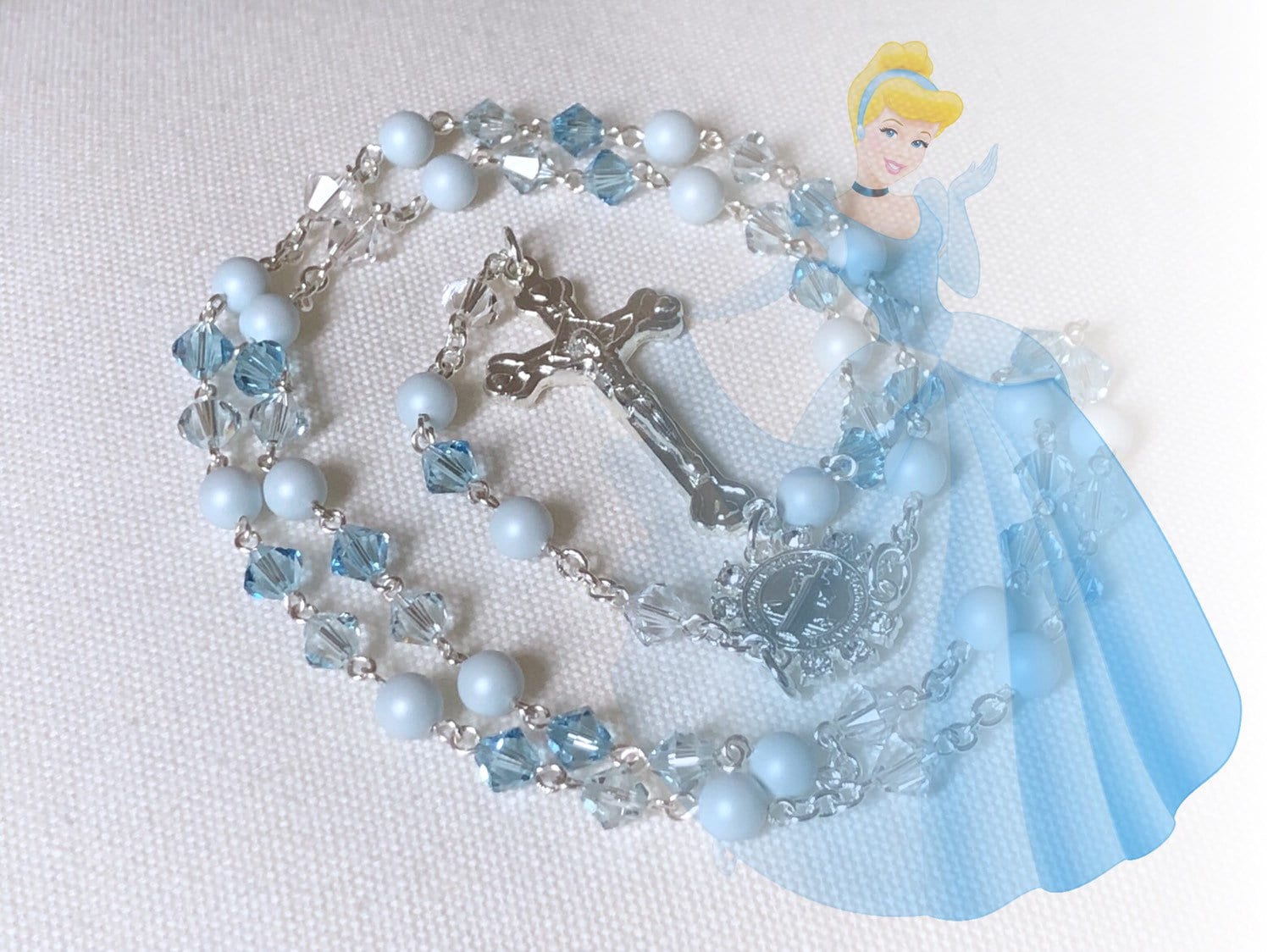 Princess Cinderella Inspired Blue Tone Full Swarovski Crystals Rosary ...