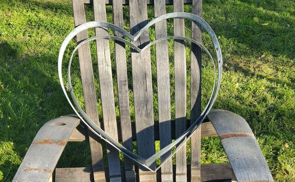 2 Heart Shaped Wine Barrel Steel Rings / Yard Decor / Valentine's Day ...