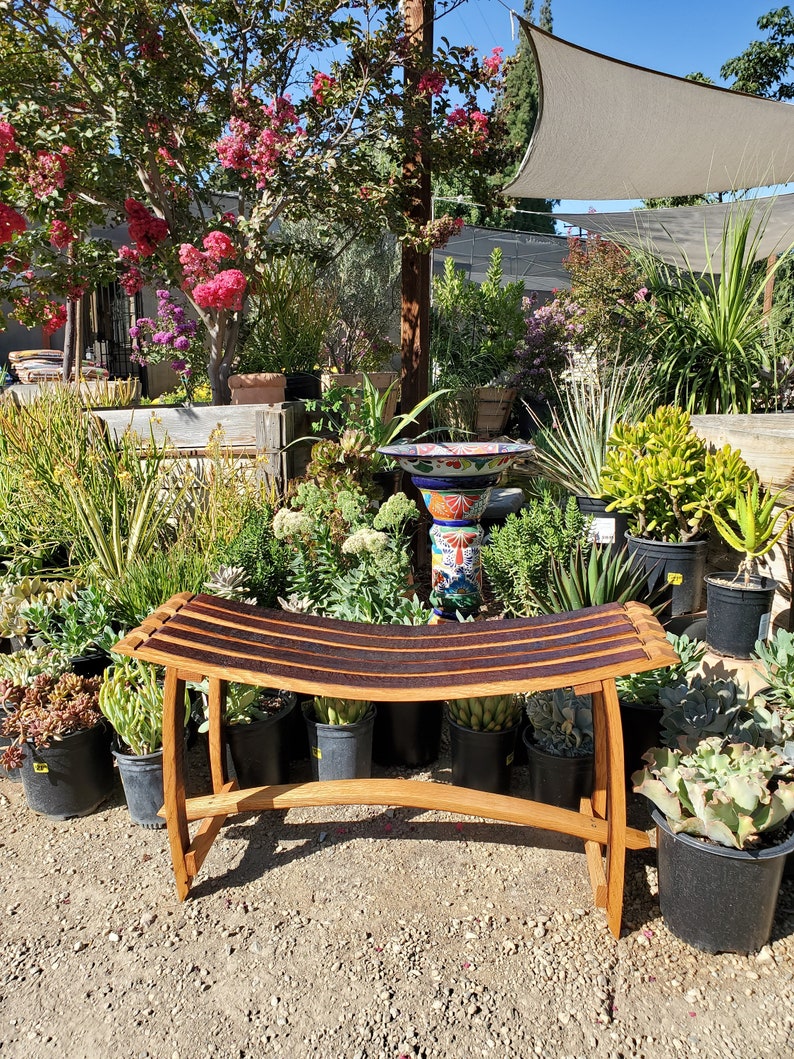 Vintage Oak Wine Barrel Bench Reclaimed Oak Indoor / Outdoor Bench ...