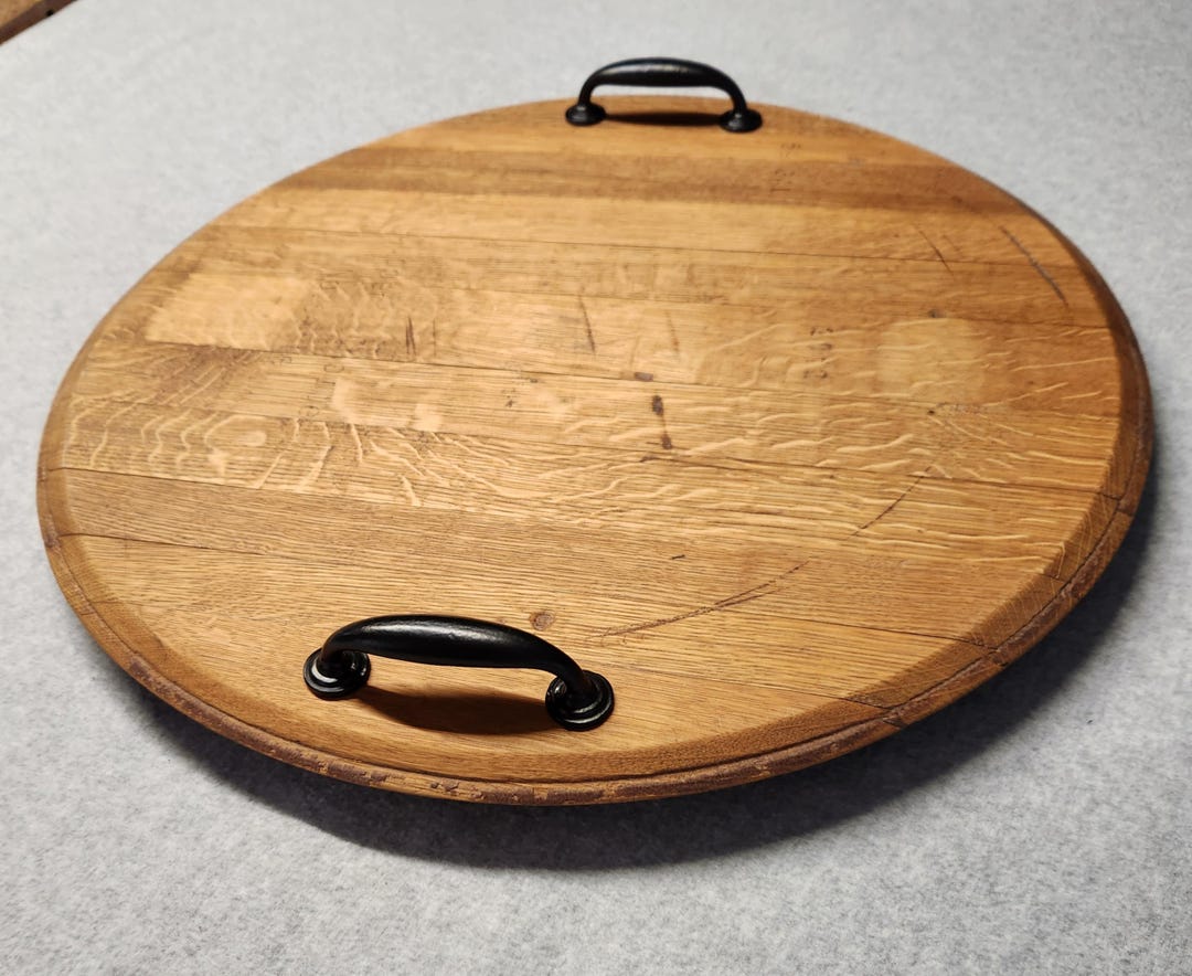 Wine Barrel Lid Tray: Rustic Oak Platter With Handles - Etsy