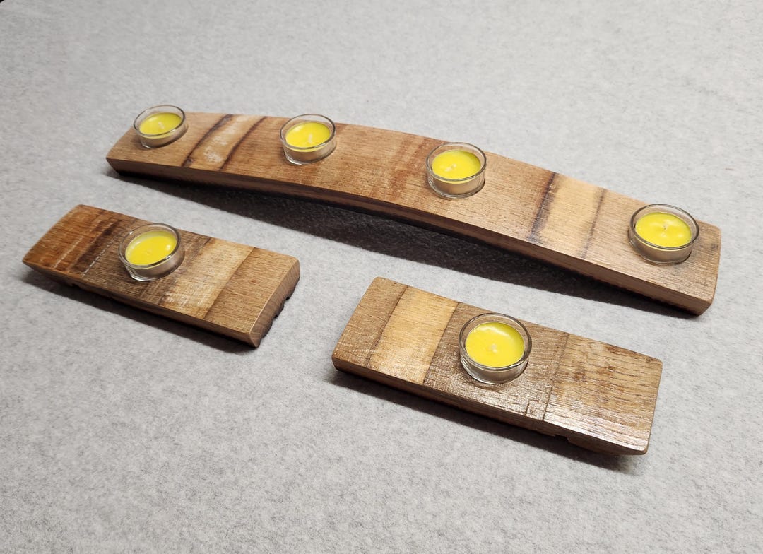 Rustic Wine Barrel Stave Candle Holder Set | Reclaimed Wood Decor - Etsy
