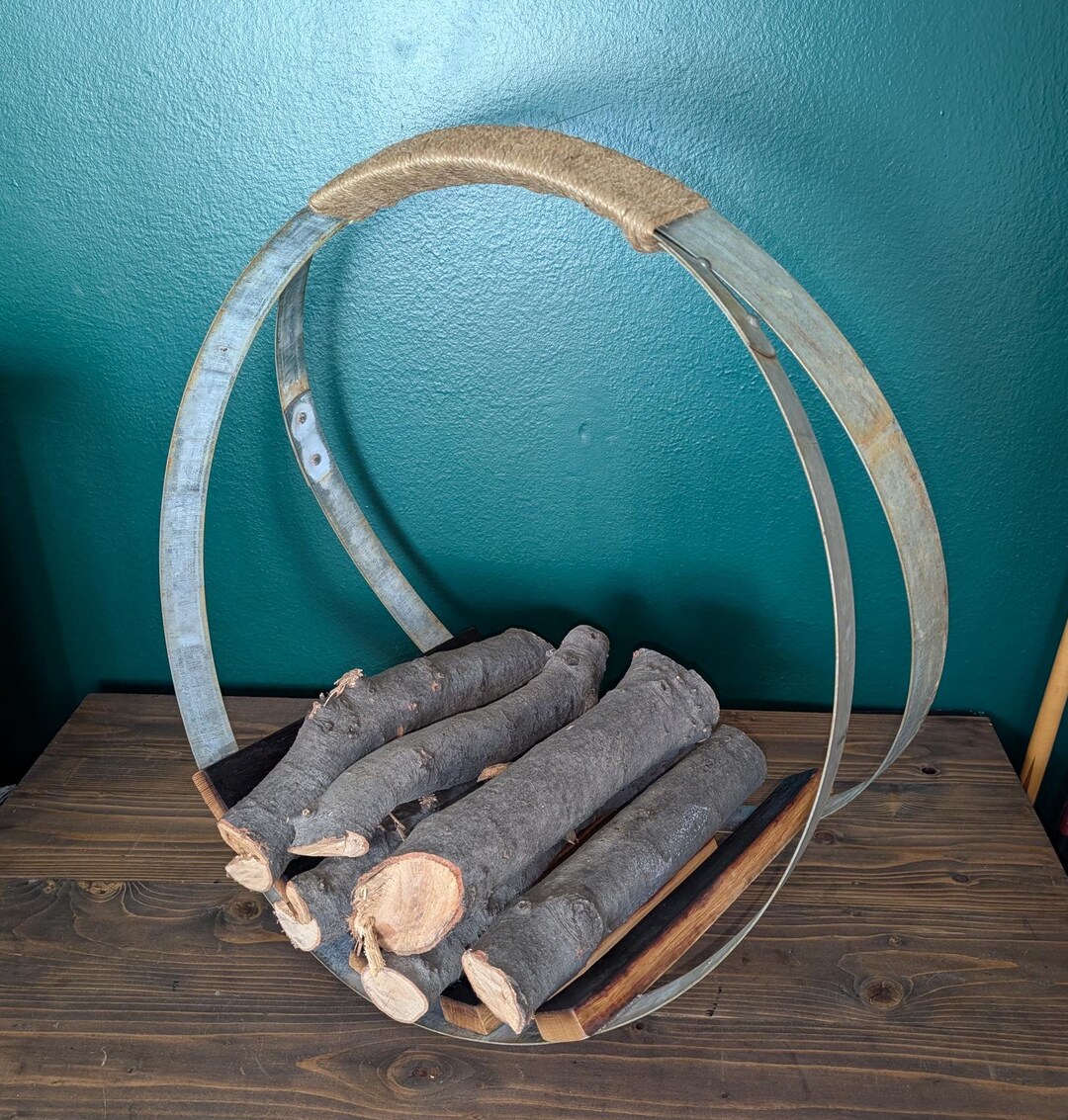 Wine Barrel Hoop Wood Basket - Rustic Wine Barrel Furniture & Gifts ...