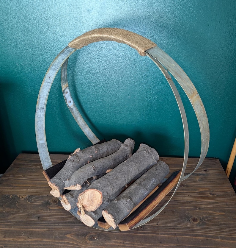 Wine Barrel Hoop Wood Basket - Rustic Wine Barrel Furniture & Gifts ...