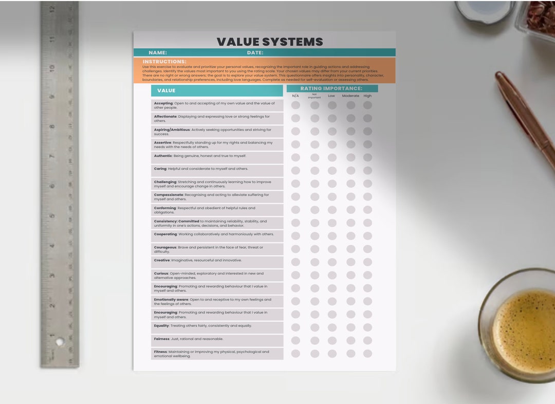 Therapy Value Systems Worksheets english - Etsy