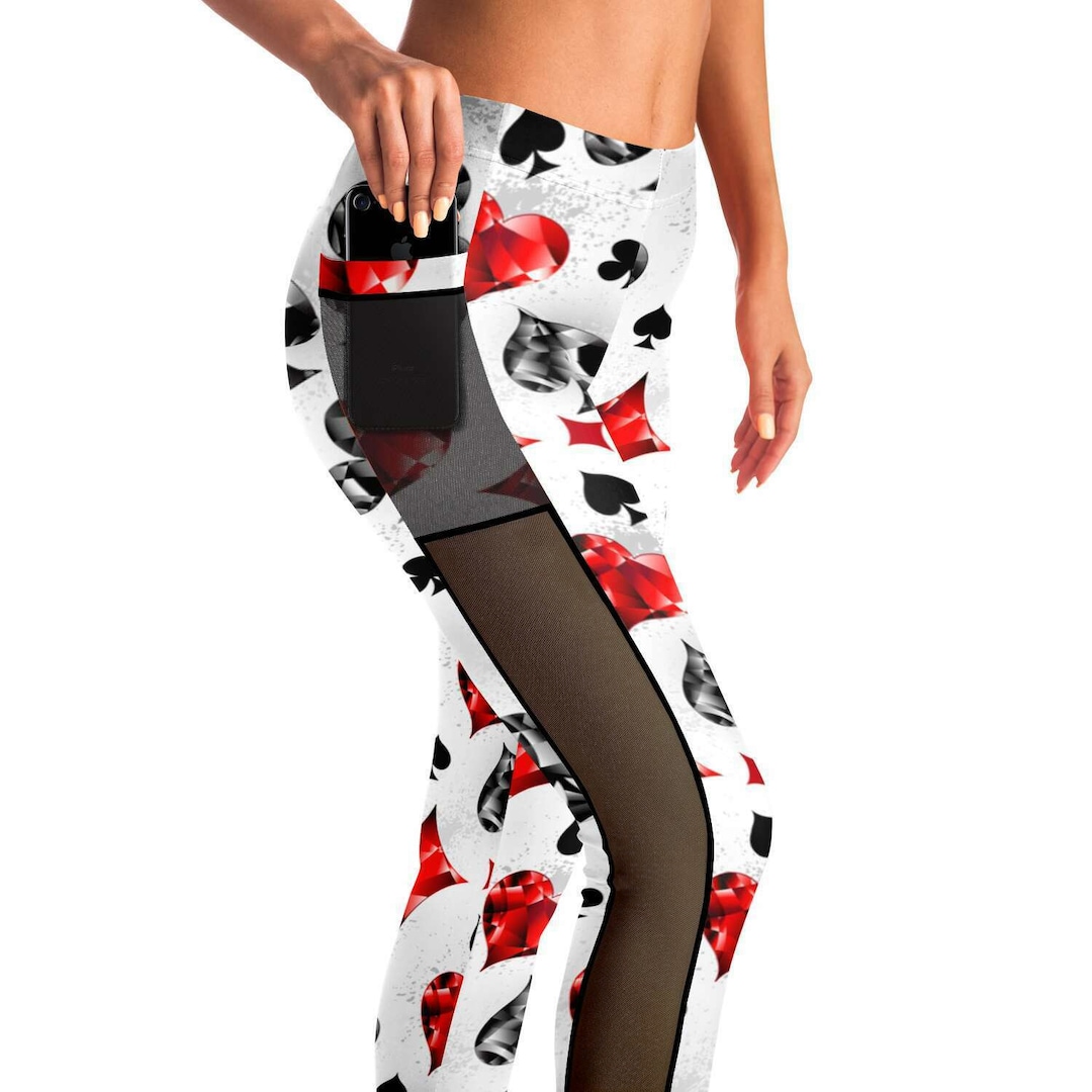 Bejeweled Card Suits Mesh Pocket Leggings | Poker Leggings | Pocket ...