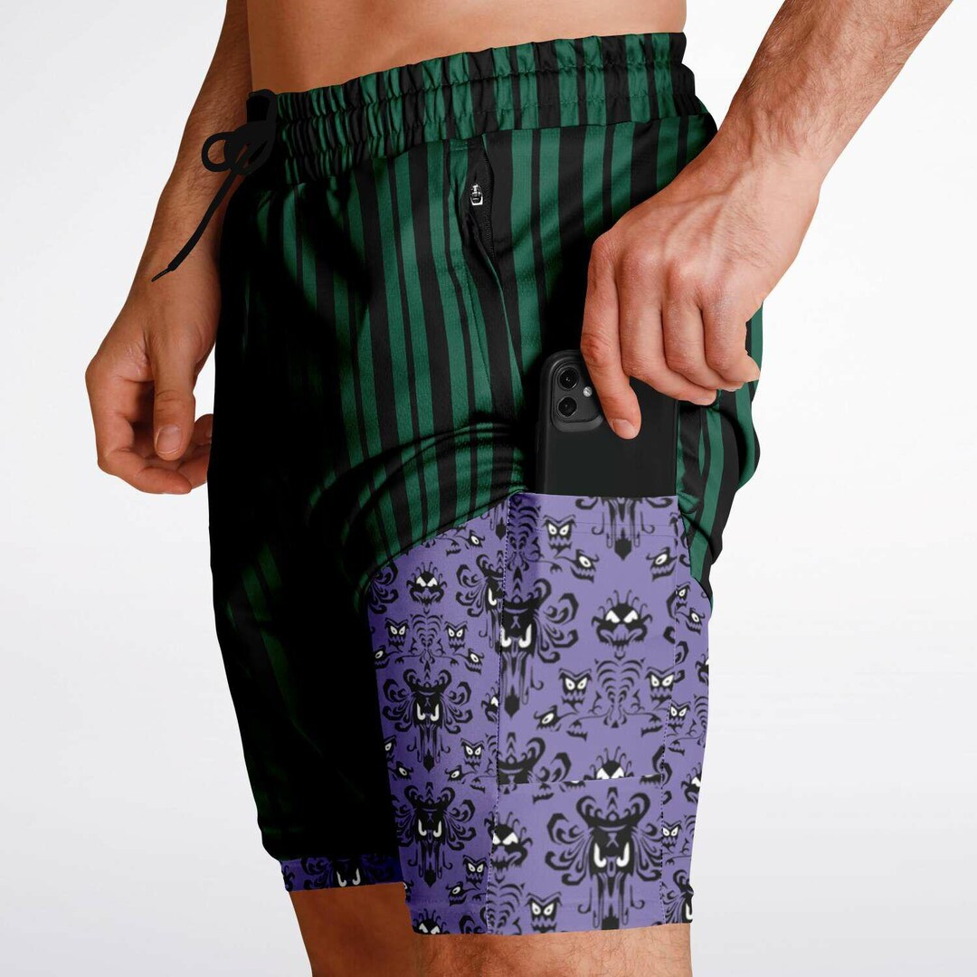 Haunted Mansion Green Wallpaper Double Layer Men's Athletic Shorts ...