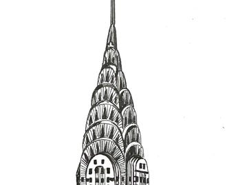 Digital NYC Architecture Drawing - Chrysler Building - Etsy