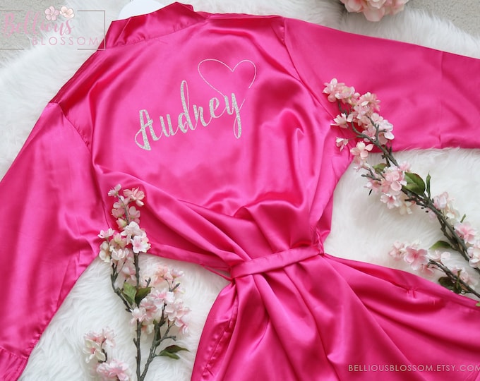 Bridesmaids Robes Set of 7, Hot Pink Wedding Party Silk Robe, Monogram ...