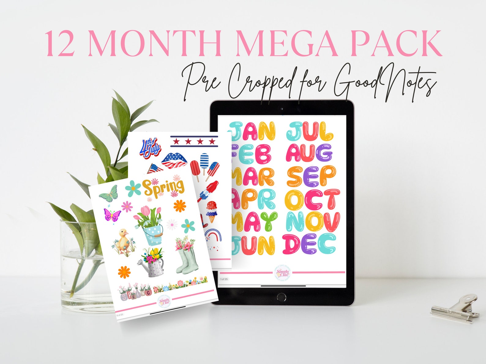 12 Month Mega Pack Digital Stickers for Goodnotes. Yearly Digital ...