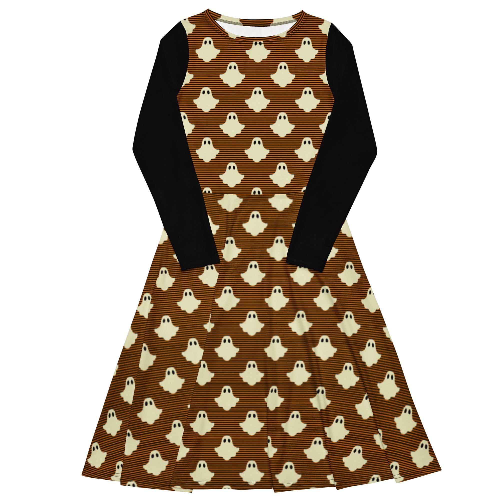 Ghost Striped Halloween Midi Dress With Pockets - Etsy