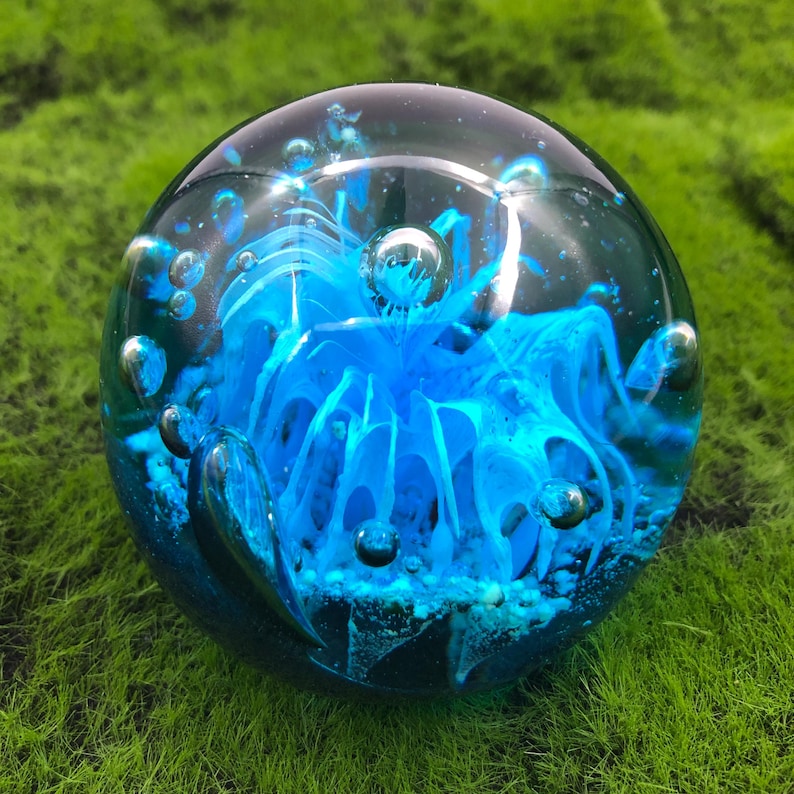 Art Glass Paperweight,blue Bubble Glass Paperweight,murano Glass ...