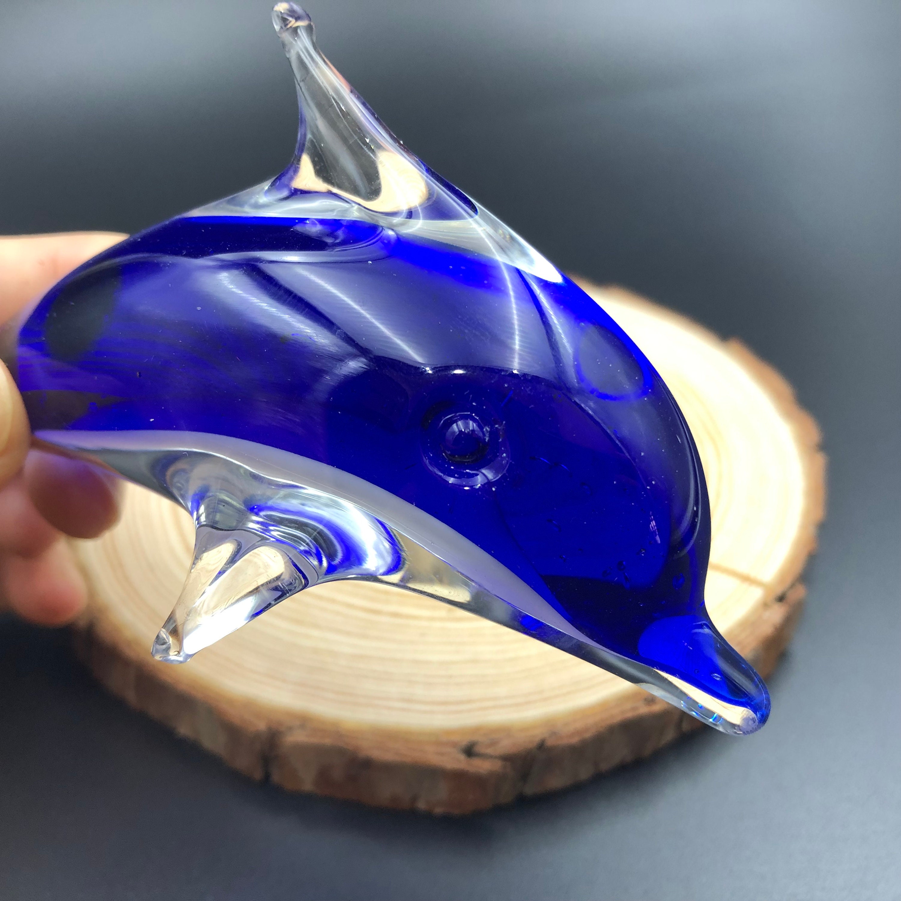 Glass Dolphin, Hand Blown Glass Dolphin Figurine, Dolphin Ornament ...