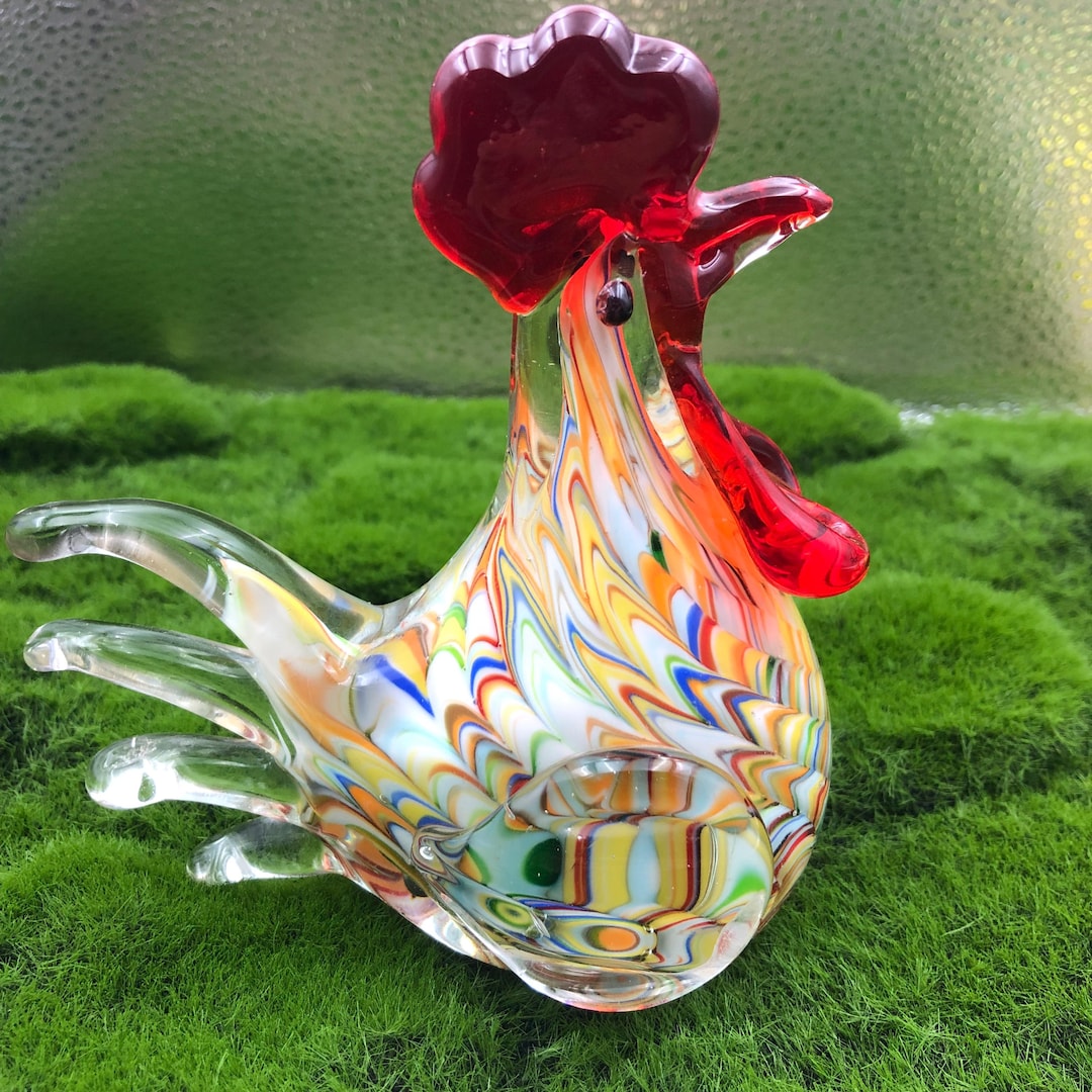 Vintage Glass Rooster Figurine Glass Art Chicken Murano Style Blown ...