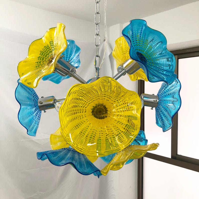 Murano Glass Flower Chandelier: Hand Blown Plate Pendant Light - Etsy